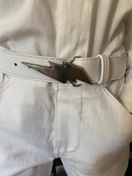 LIGHTNING BOLT Belt / White – STELLAR Moto Brand